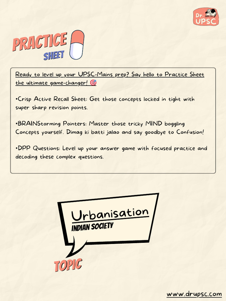Practice Sheet+DPP Urbanisation | PDF