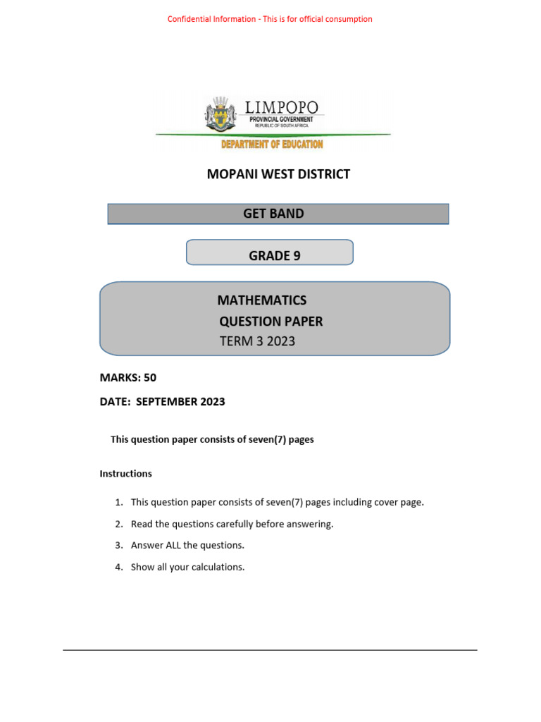 2023 GR 9 Math QP Septemb | PDF | Classical Geometry | Teaching Methods & Materials