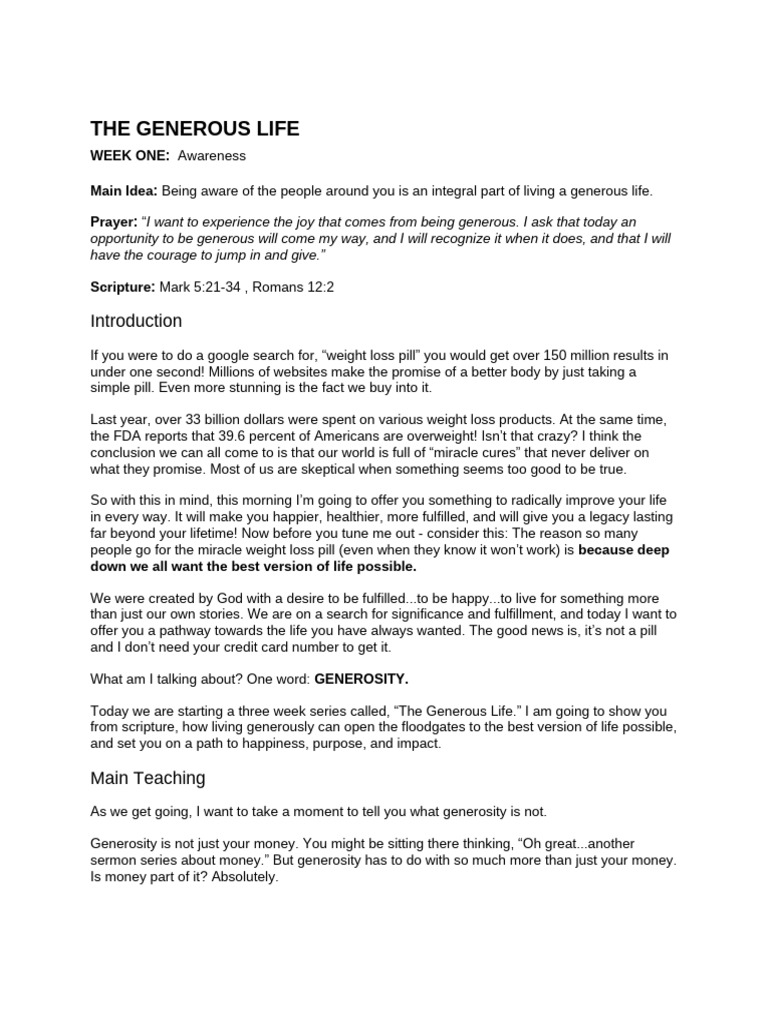 Sample Sermon The Generous Life | PDF