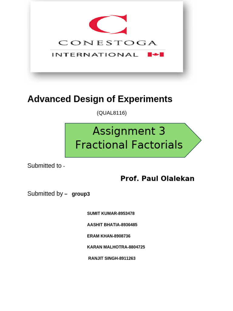 Assignment 3 - Fractional Factorials GROUP-3 | PDF