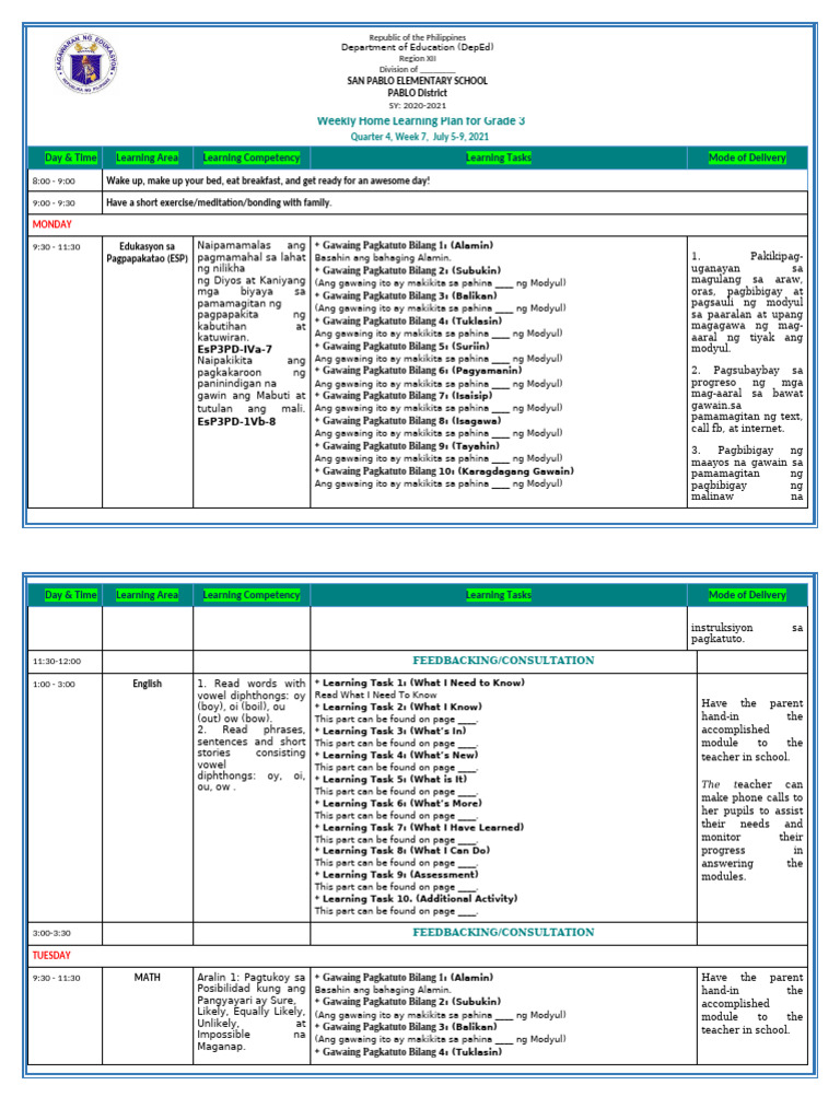 Grade 3 All Subjects WHLP q4 w7 | PDF