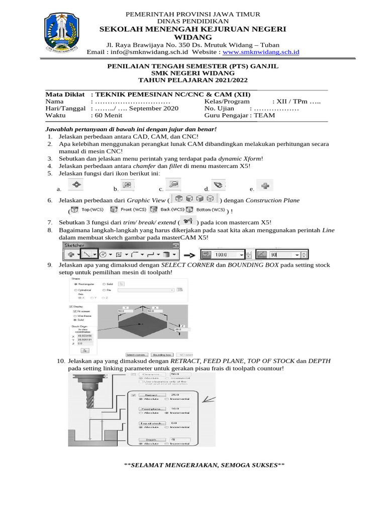 Soal PTS Ganjil 2021-2022 (T.Pemesinan CNC Dan CAM XII) | PDF