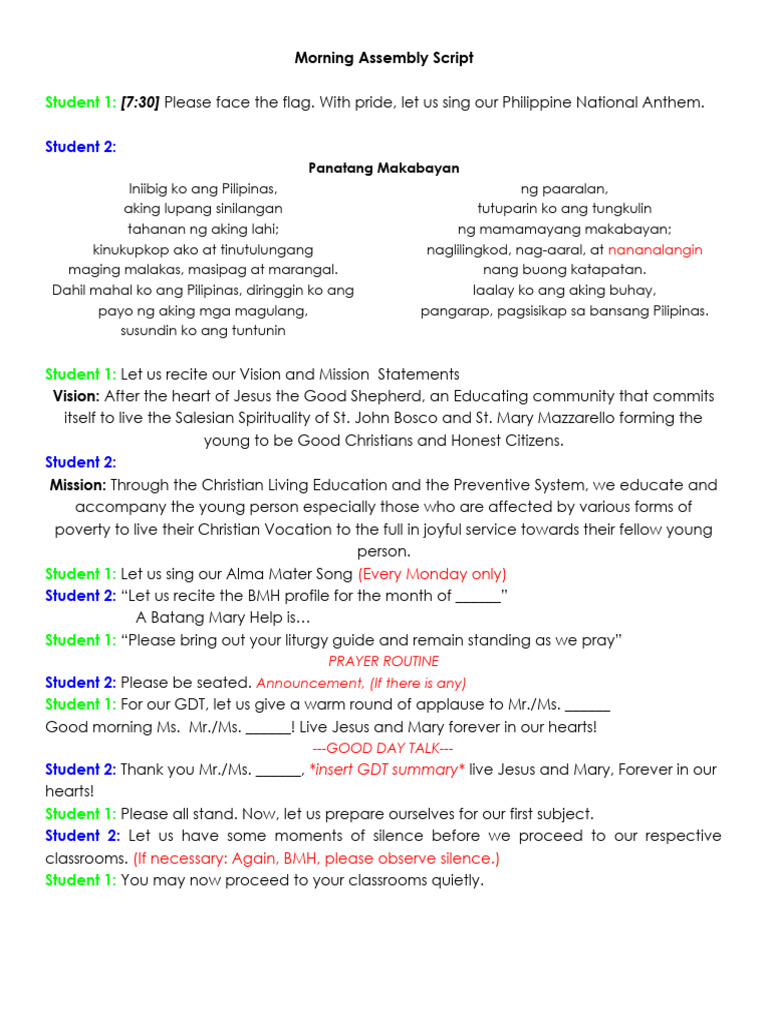 Script For Morning Assembly | PDF