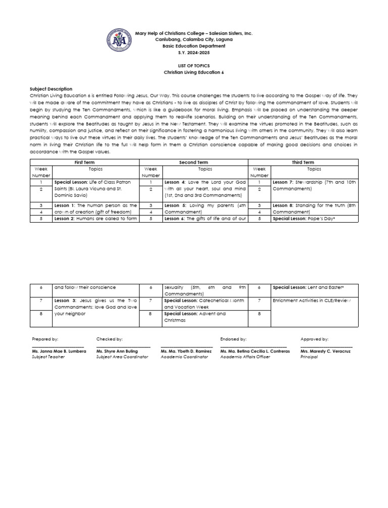 CLE 6 - List of Topics | PDF