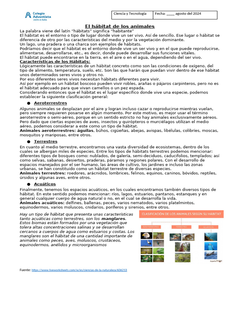 5.1 Actividad CyT - Lectura - Hábitat de Los Animales | PDF