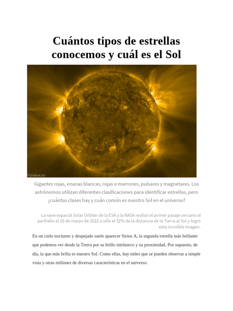Cuántos Tipos de Soles Hay en El Espacio | PDF
