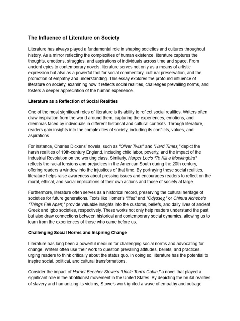 The Influence of Literature On Society | PDF