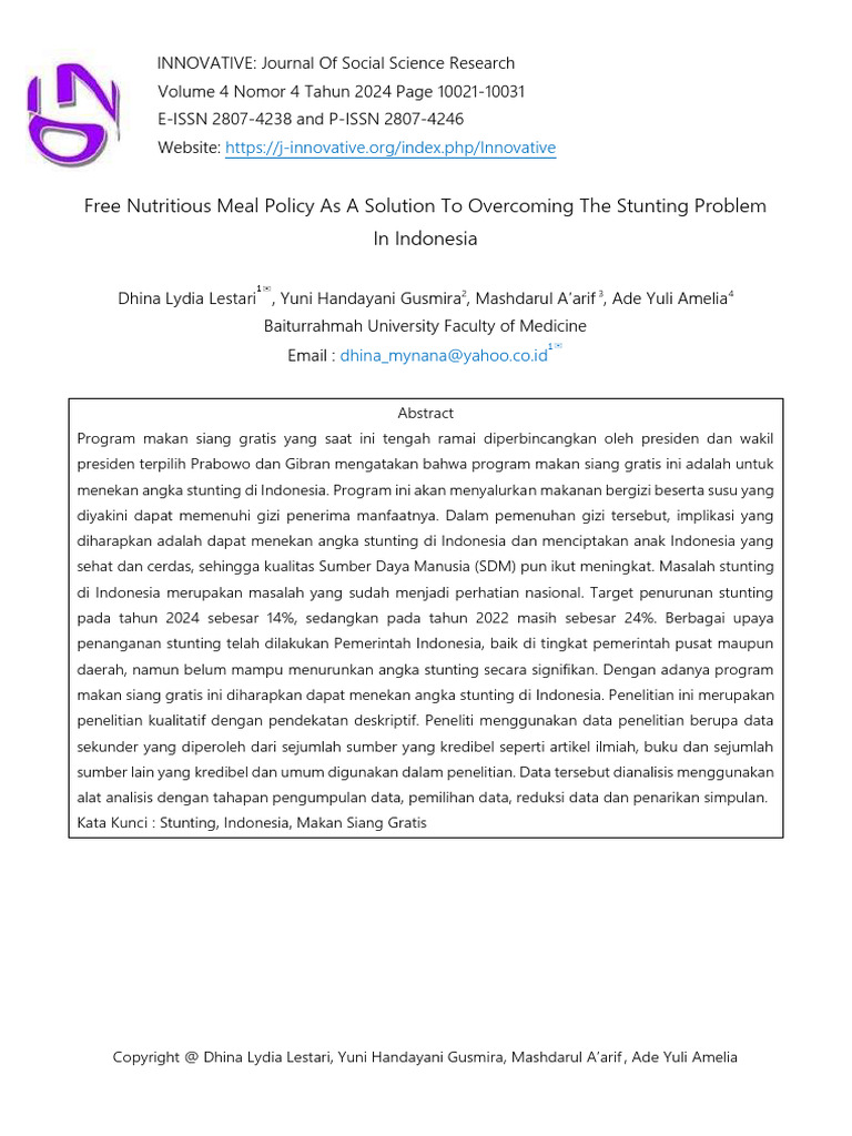 Makan Siang Gratis Stunting by Anak Mulyono | PDF