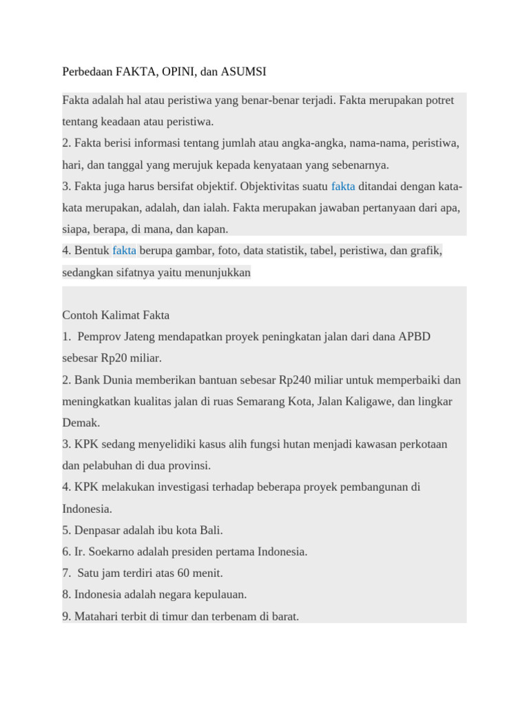 Perbedaan Fakta, Opini, Dan Asumsi | PDF