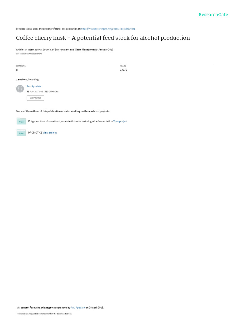 5. Coffee cherry husk - A potential feed stock for alcohol production | PDF