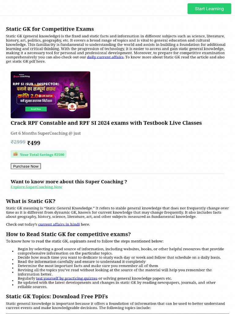Static GK - All The Important General Knowledge Topics With Free PDF To ...