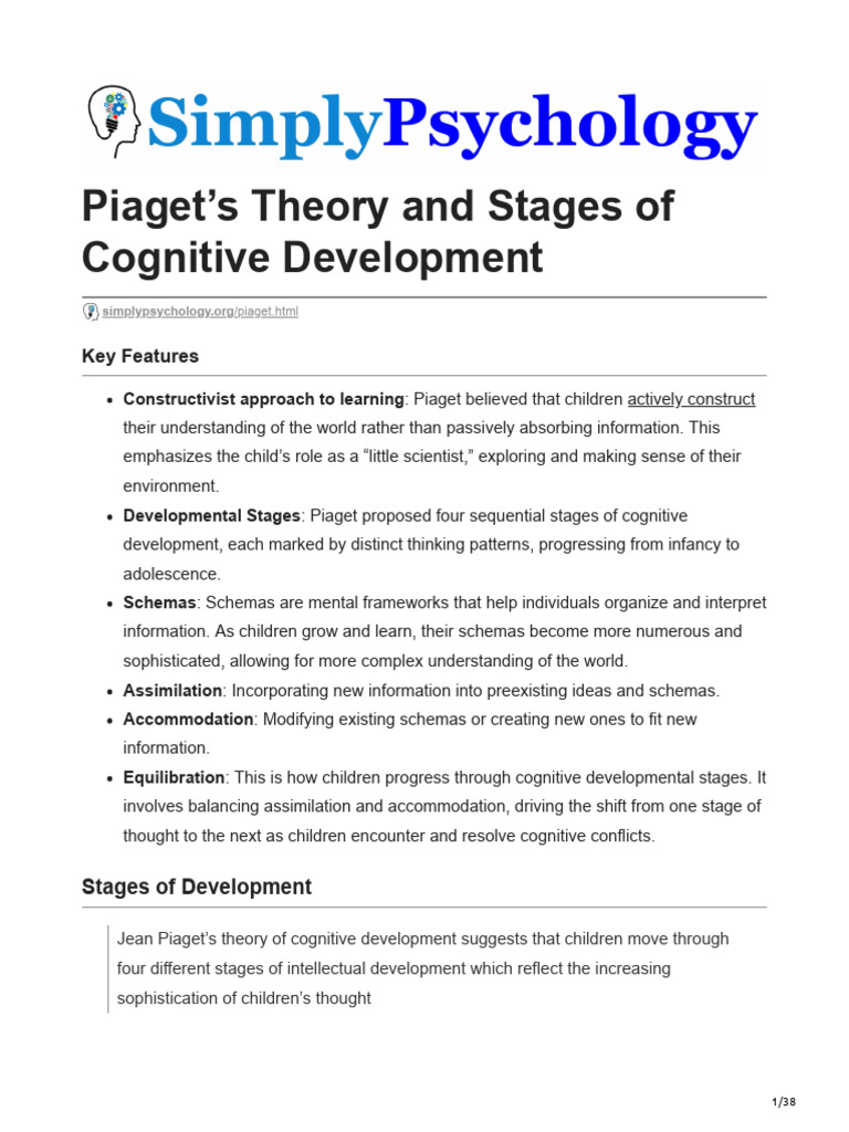 Piagets Theory and Stages of Cognitive Development | PDF