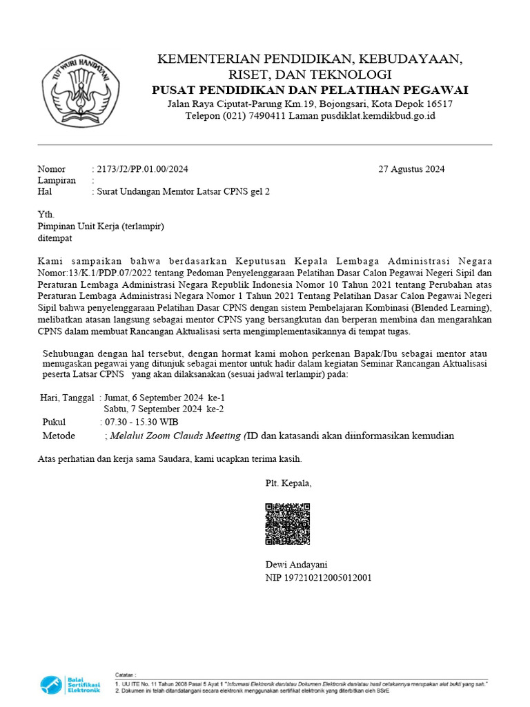 Surat Undangan Mentor | PDF