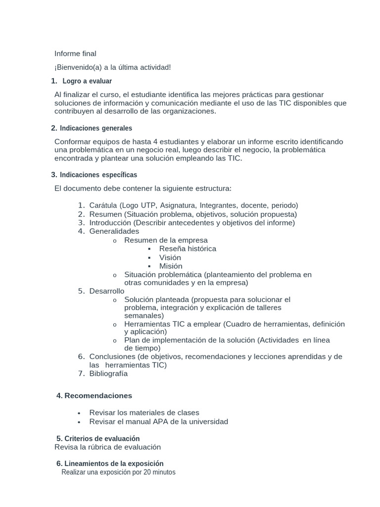 Estructura de Trabajo - Informe - ITIC | PDF | Crecimiento personal y profesional