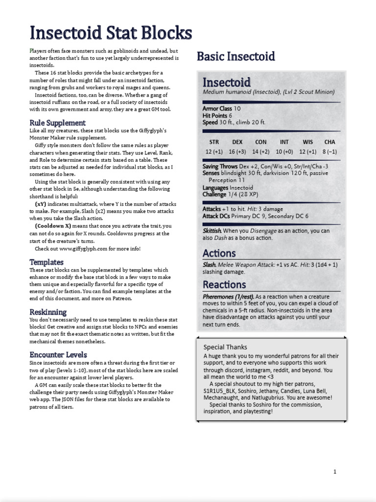 Stat Block Basics - Insectoids - 1.0 | PDF