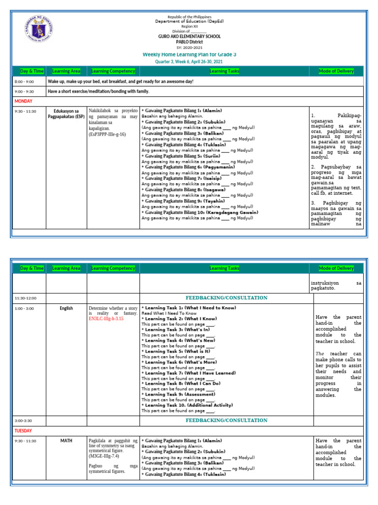 Grade 3 All Subjects WHLP q3 w6 | PDF