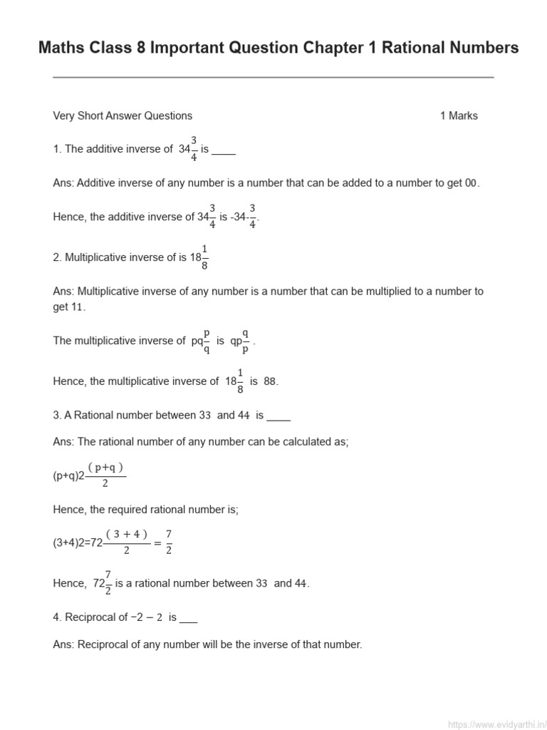 important-questions-class-8-maths-chapter-1 | PDF