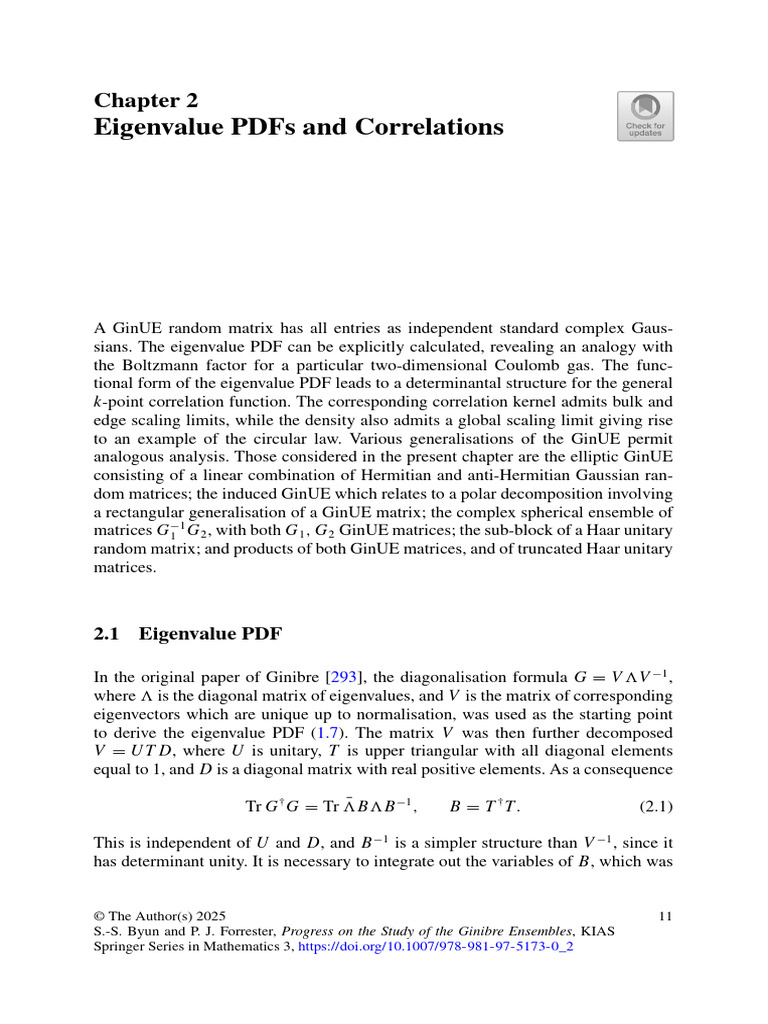 Eigenvalue PDFs and Correlations | PDF
