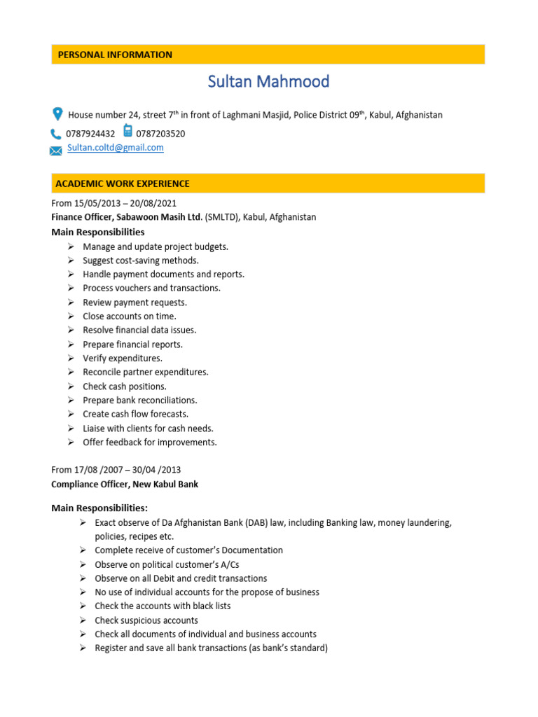 Sultan Mahmood HR Officer | PDF