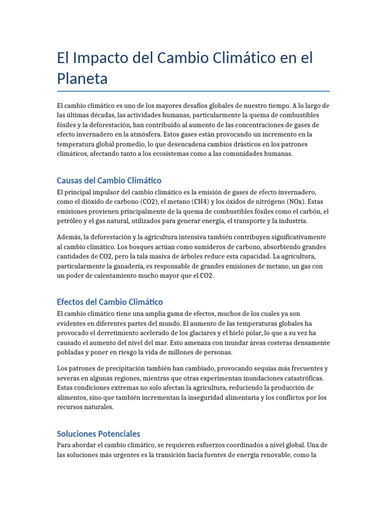 Impacto y Soluciones al Cambio Climático | PDF | Gases de efecto ...