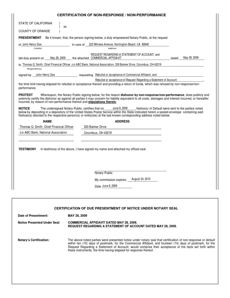 II - Certificate of Non-Response