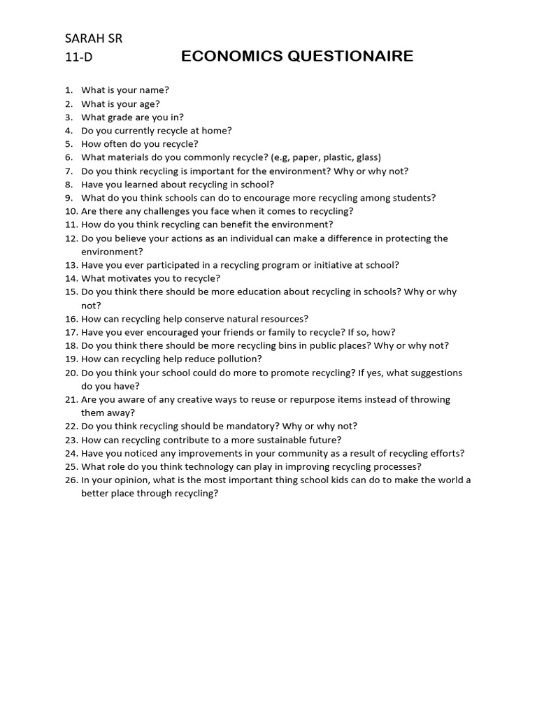 Economics Questionaire | PDF