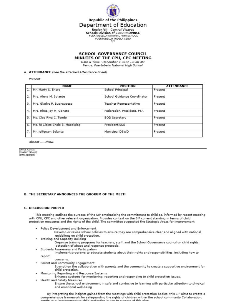 1.-SGC-Minutes-of Meeting With CPU, CPC ( First Edit) | PDF