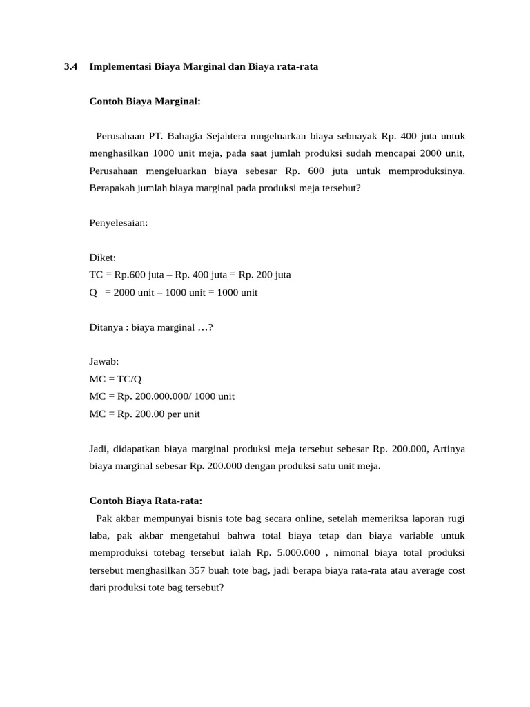 Implementasi Biaya Marginal Dan Biaya Rata | PDF