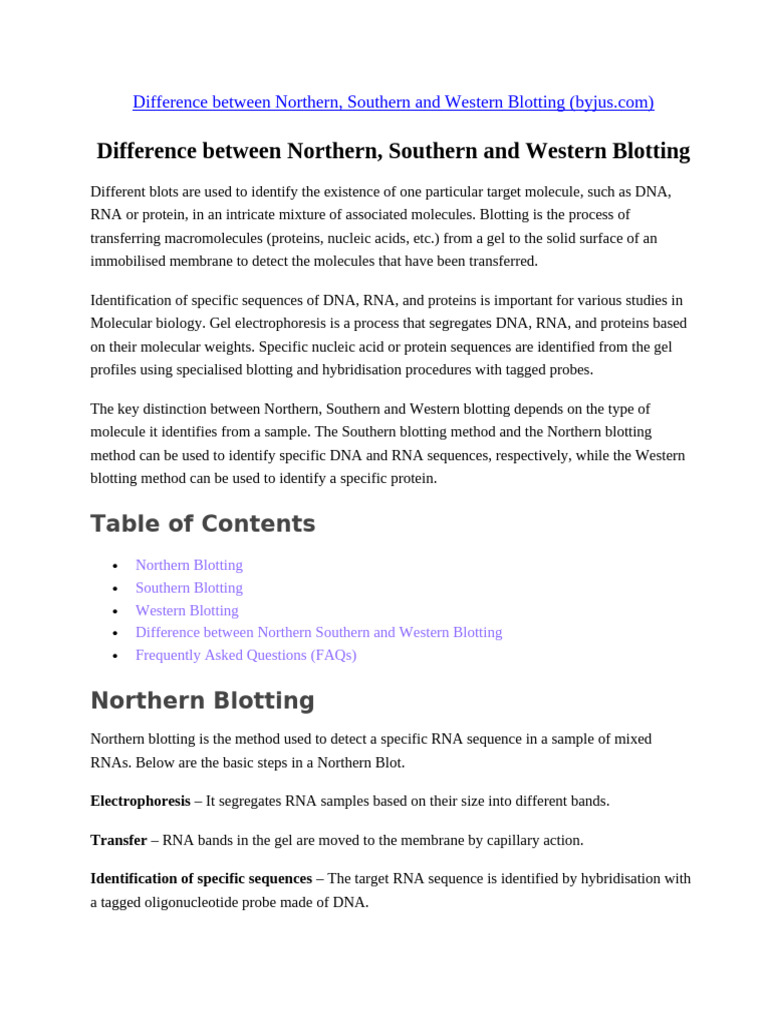 Northern, Southern and Western Blotting | PDF