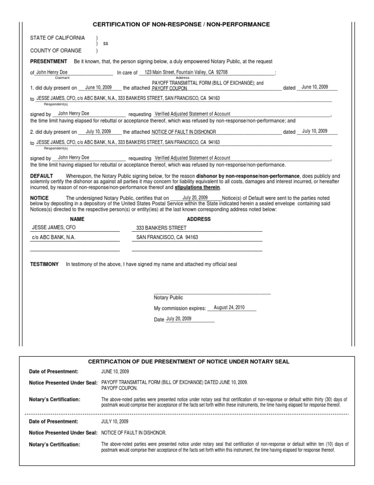 Certification of Non-Response Notice | PDF | Notary Public | Government ...