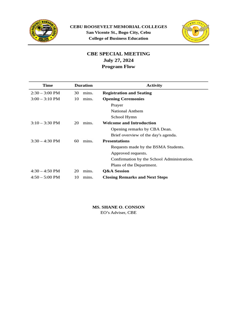 Program Flow Special Meeting Accountancy Orientation | PDF