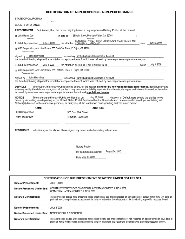 2 4 Certificate of Non Response | Notary Public | Common Law