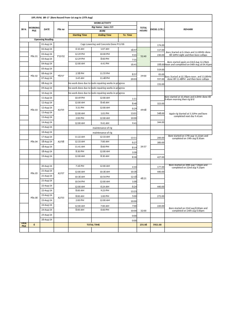 Rig Status With Bore-Aug.24 | PDF