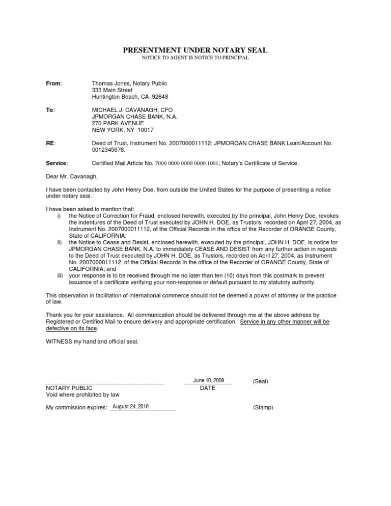 3 1 Notary Presentment Letter | PDF