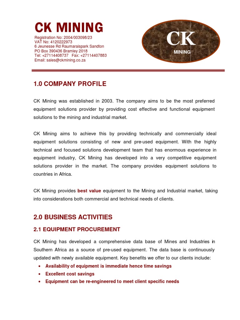 CK Mining Profile | PDF | Mining | Metallurgy