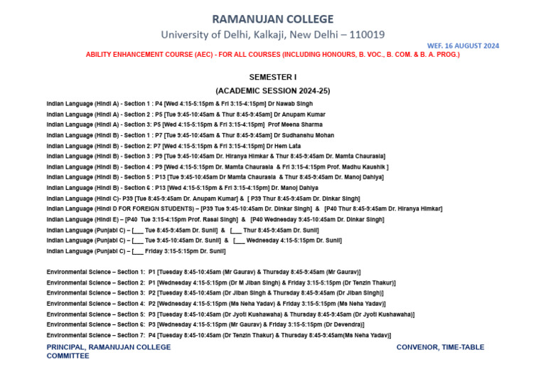 Time-Table (AEC Sem I) | PDF