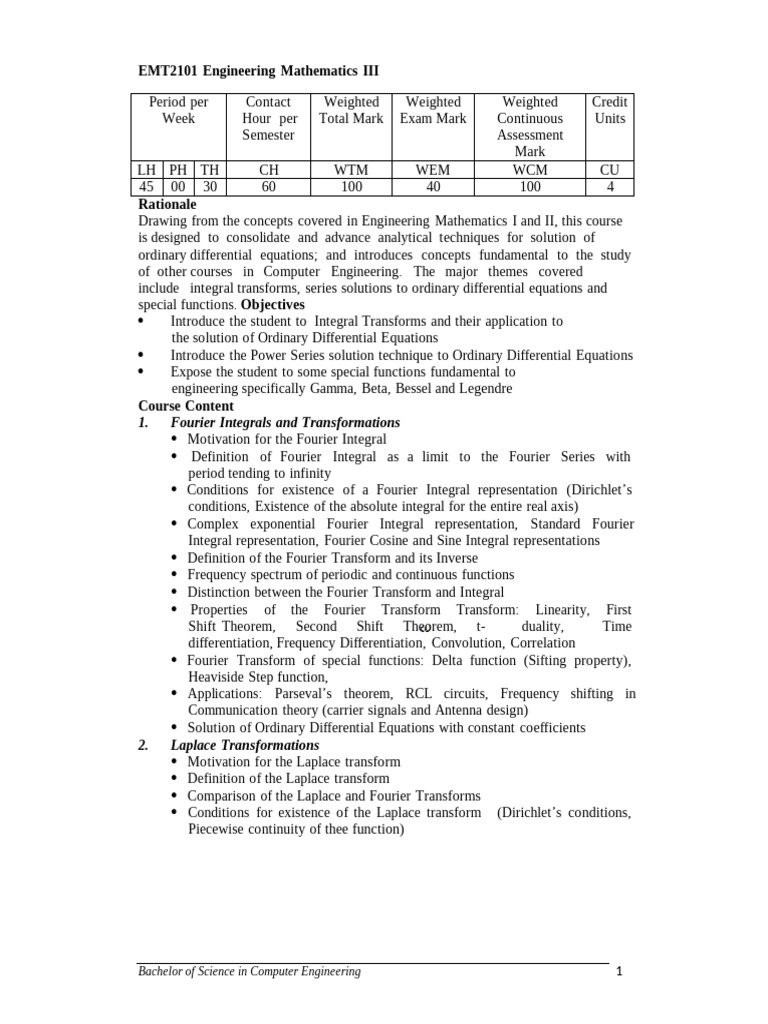 EMT2101 Engineering Mathematics III | PDF