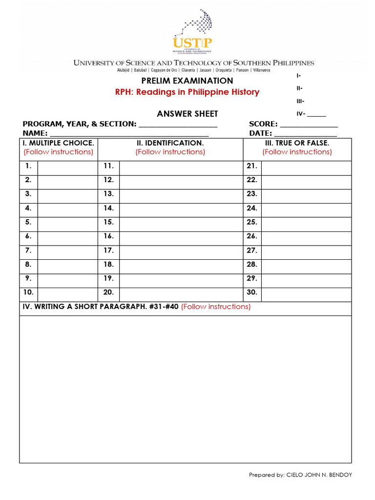 RPH-LONG-QUIZ-ANSWER-SHEET (2) | PDF