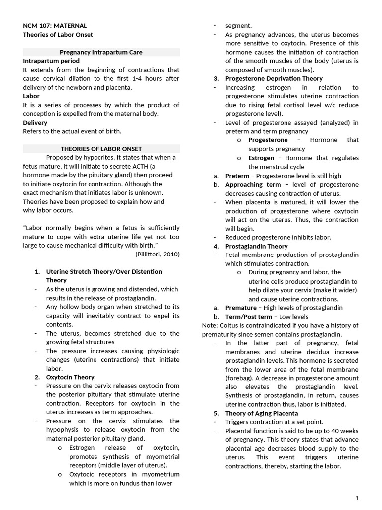 Theories of Labor Onset | PDF