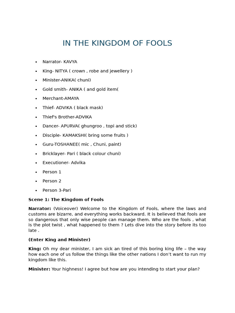 IN THE KINGDOM OF FOOLS - Script - X | PDF