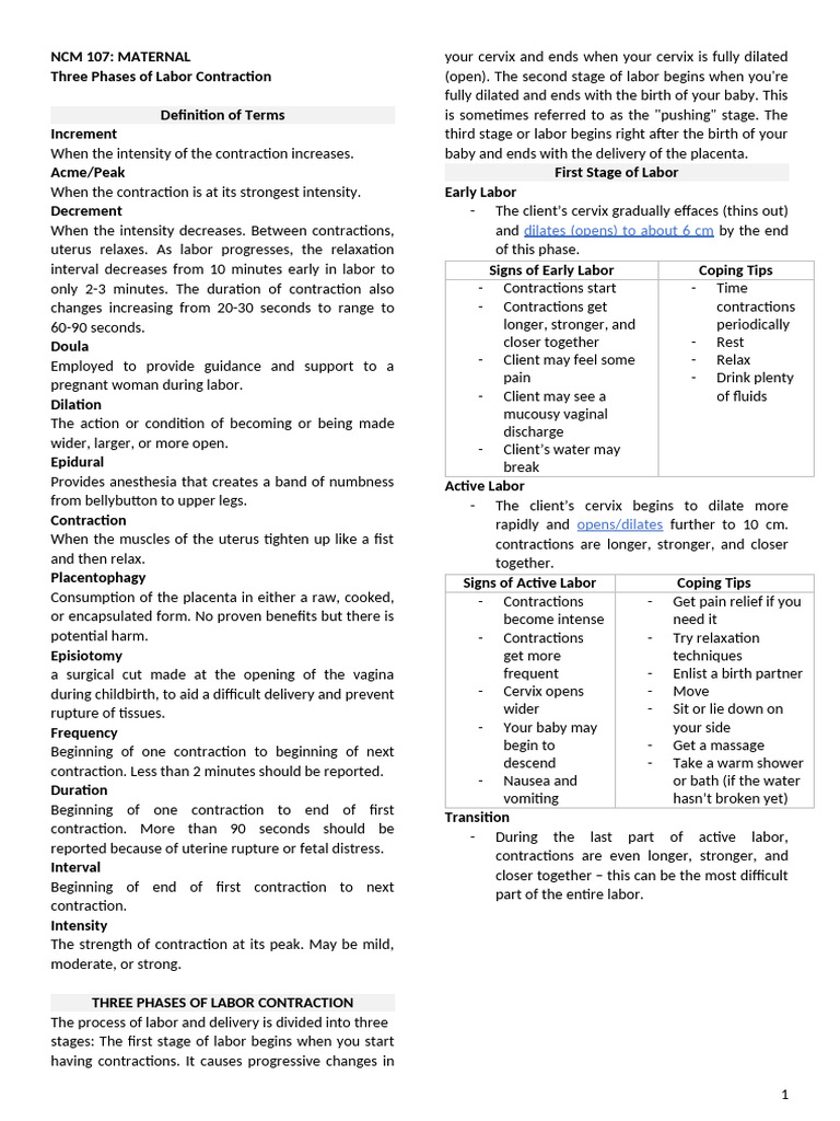 Three Phases of Labor Contraction | PDF