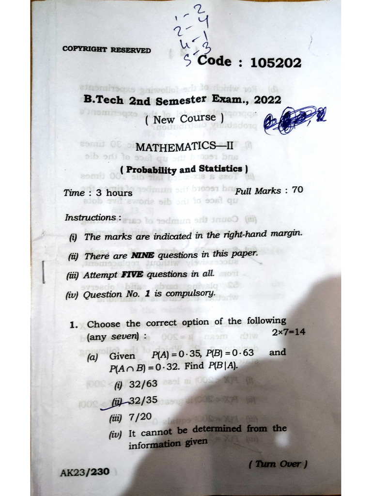 AKU Mathematics -II (CSE 2022) | PDF