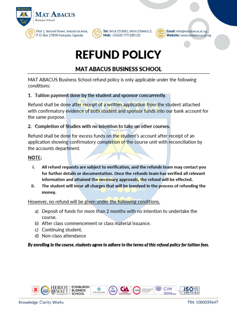 Tuition Refund Policy Overview | PDF | Finance & Money Management ...