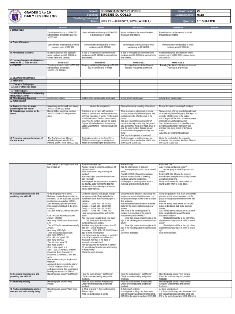 Quarter 1 week 1 mathematics 2024-2025 | PDF