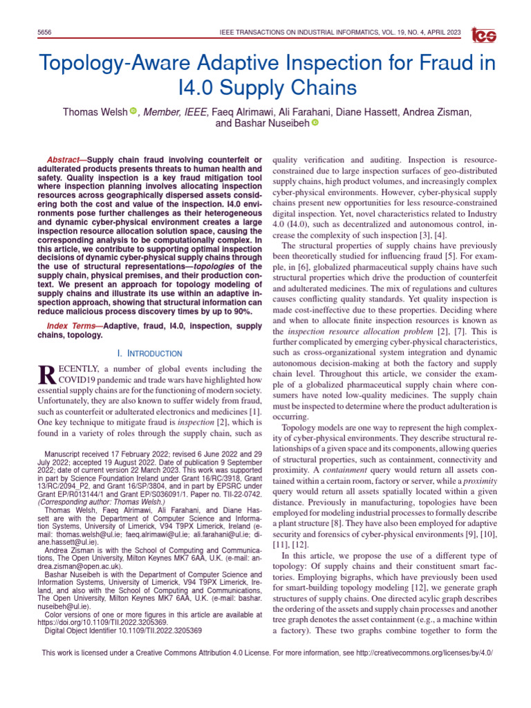Topology Aware Adaptive Inspection For Fraud In I4 0 Supply Chains Pdf