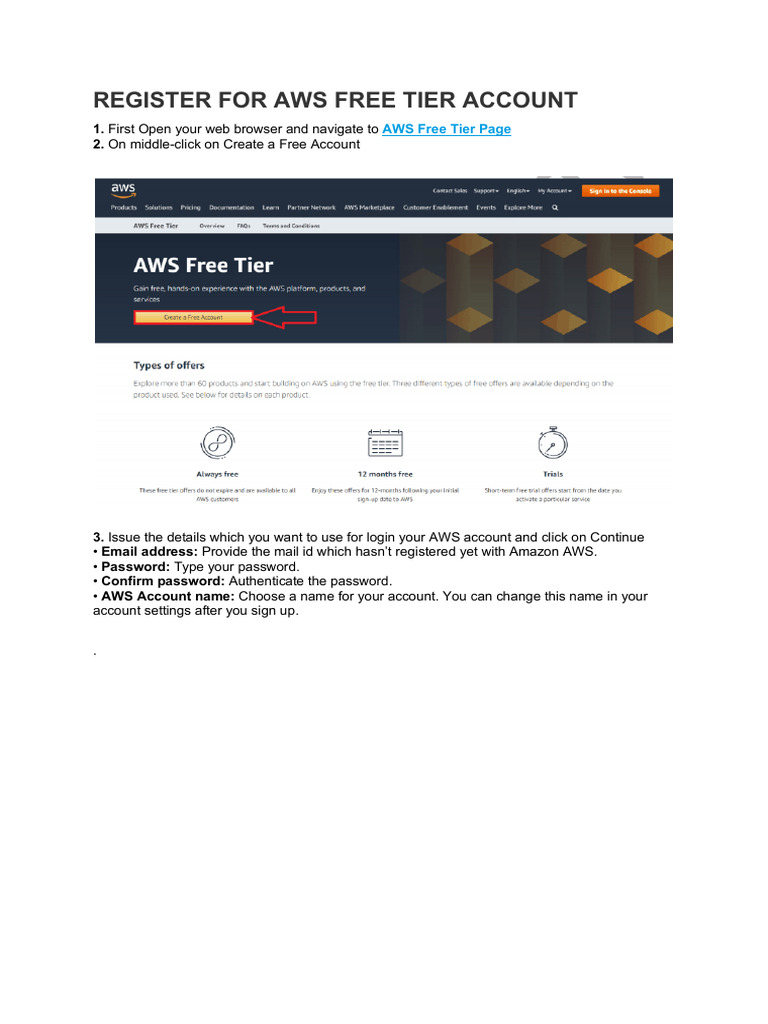 Register For Aws Free Tier Account | PDF