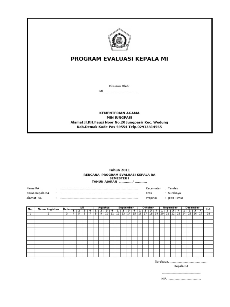 Program Evaluasi Kepala MI | PDF