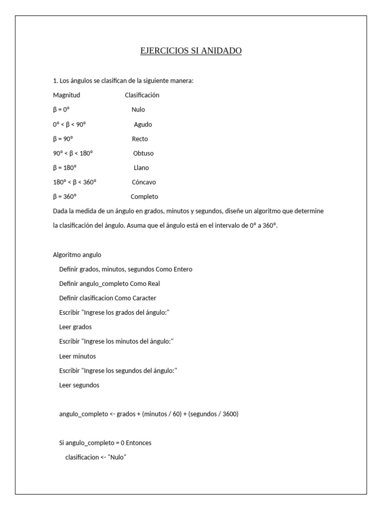 EJERCICIOS SI ANIDADO PA | PDF