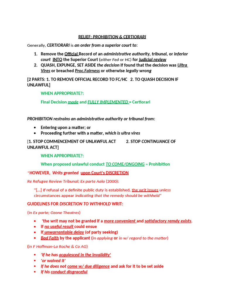 Certiorari and Prohibition Explained | PDF | Writ Of Prohibition ...