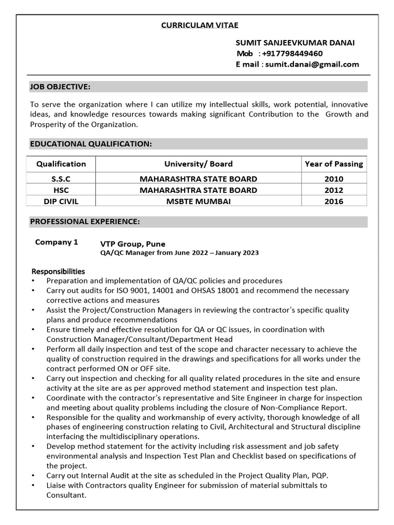Sumit Danai CV | PDF